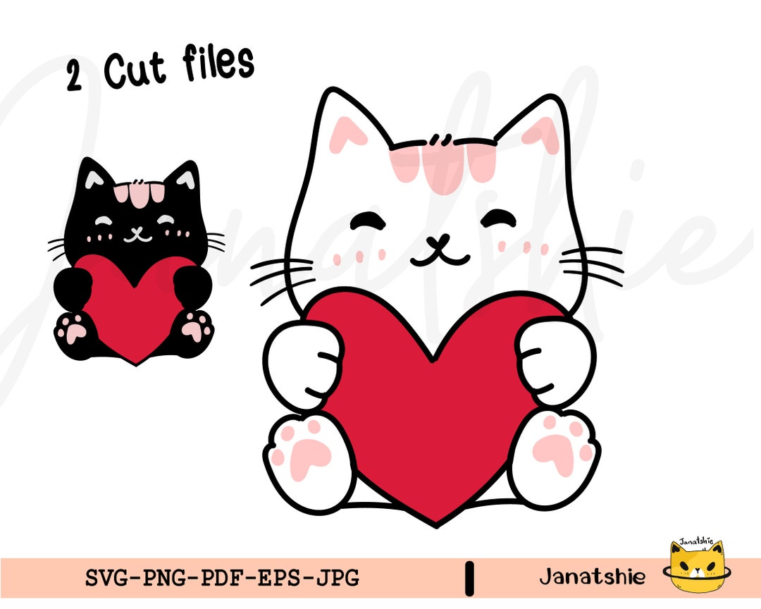 Cat Valentine Svg Valentine Clipart Cat Lovers Kawaii Cat Svg - Etsy