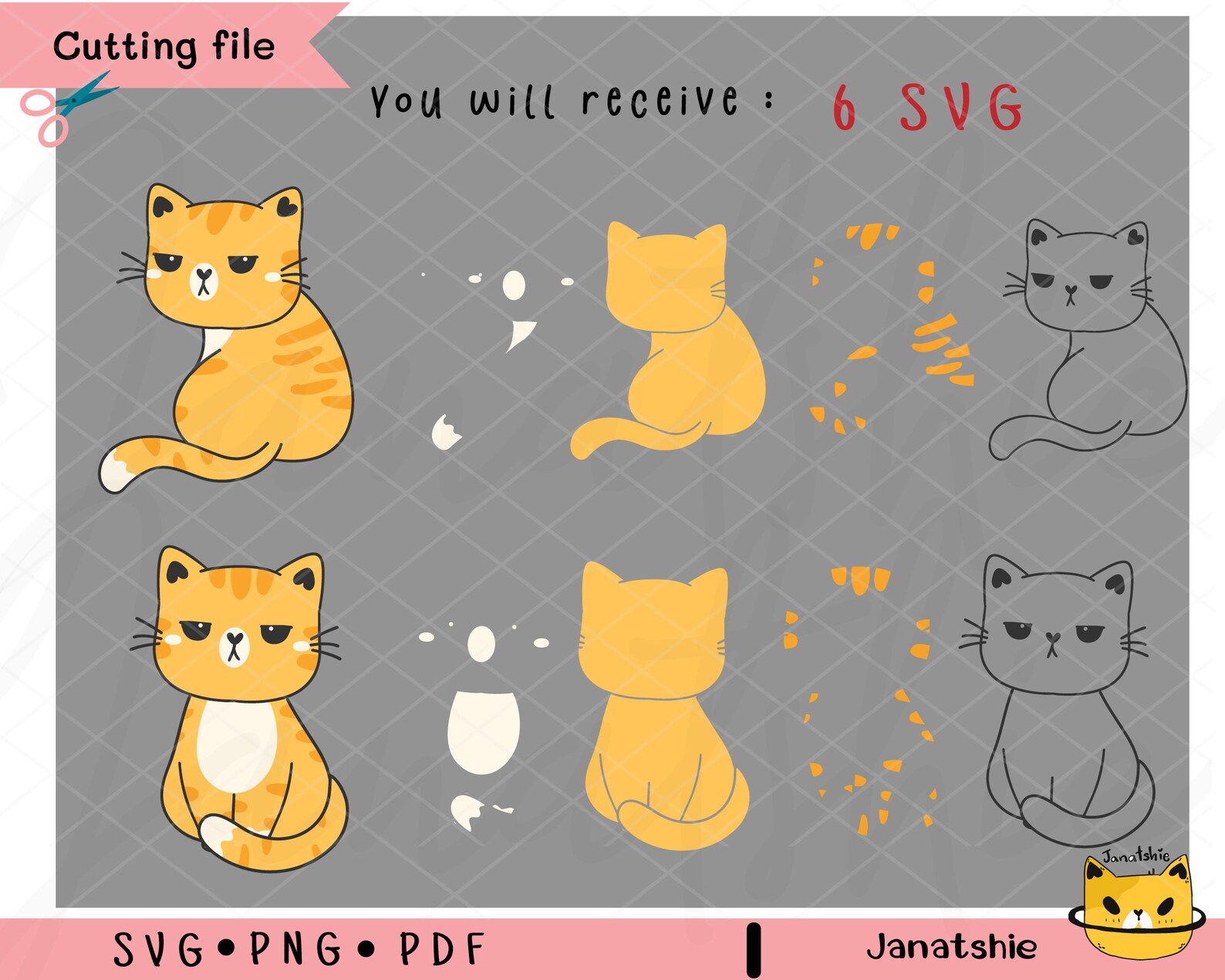 Grumpy Cat Png, Grumpy Cat Svg, Funny Ginger Cat SVG Set, Orange Tabby ...