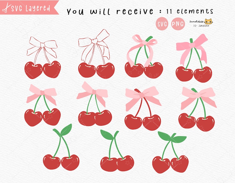 Coquette Red Cherries With Pink Bow PNG SVG Cut File - Etsy