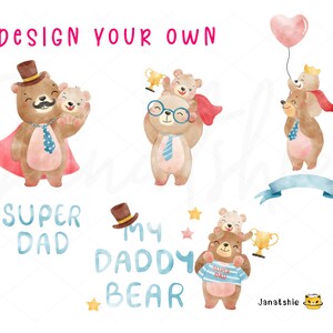 Fathers Day Bear Clipart: Daddy and Baby Watercolor PNG Set - Etsy