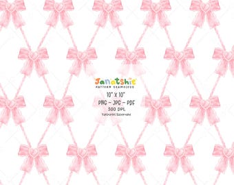 Coquette Bow Pattern Seamless File Cute Preppy Pink Ribbon Bow Doodle ...