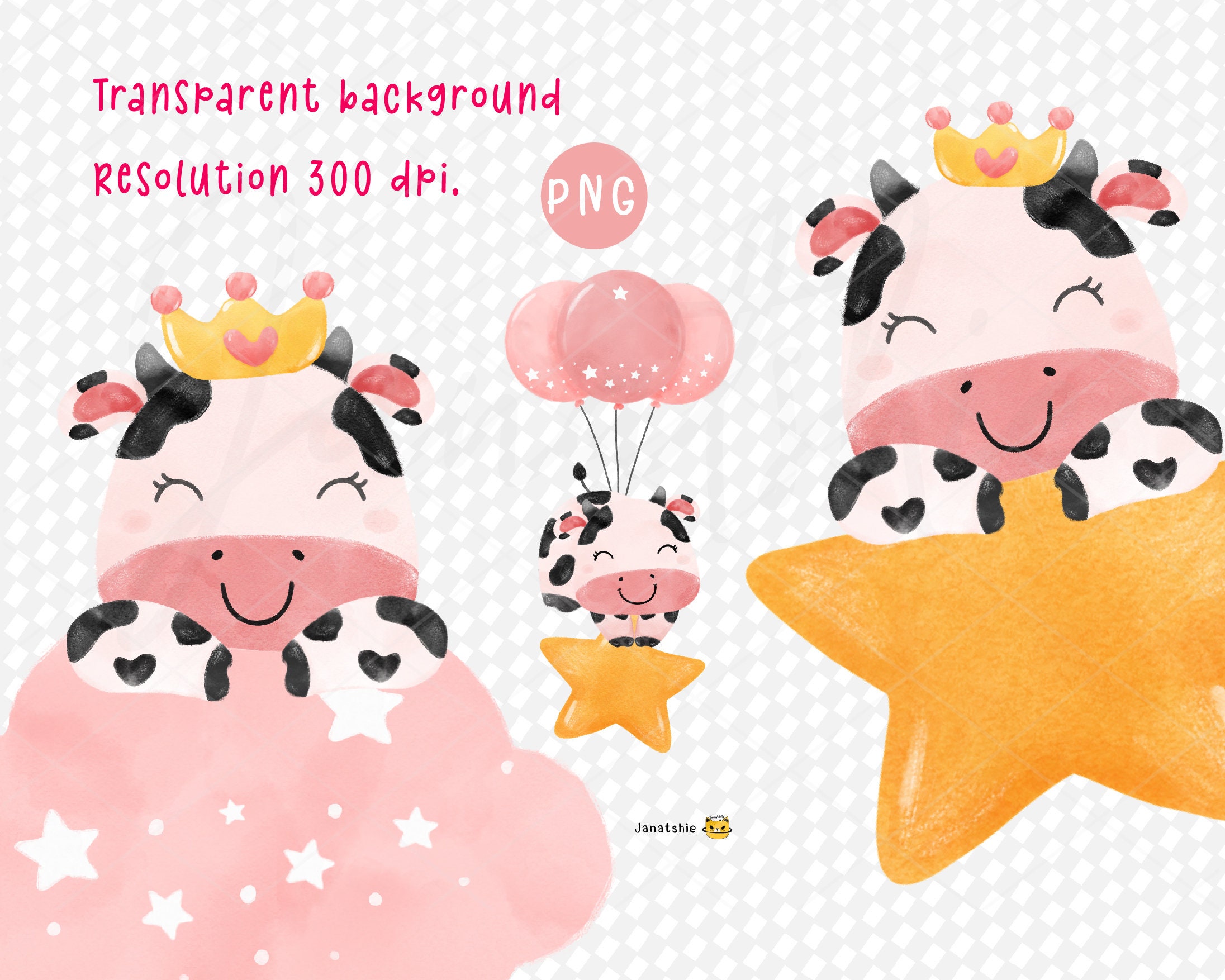 Watercolour Baby Cow Girl Clipart Set Pink Baby Shower - Etsy