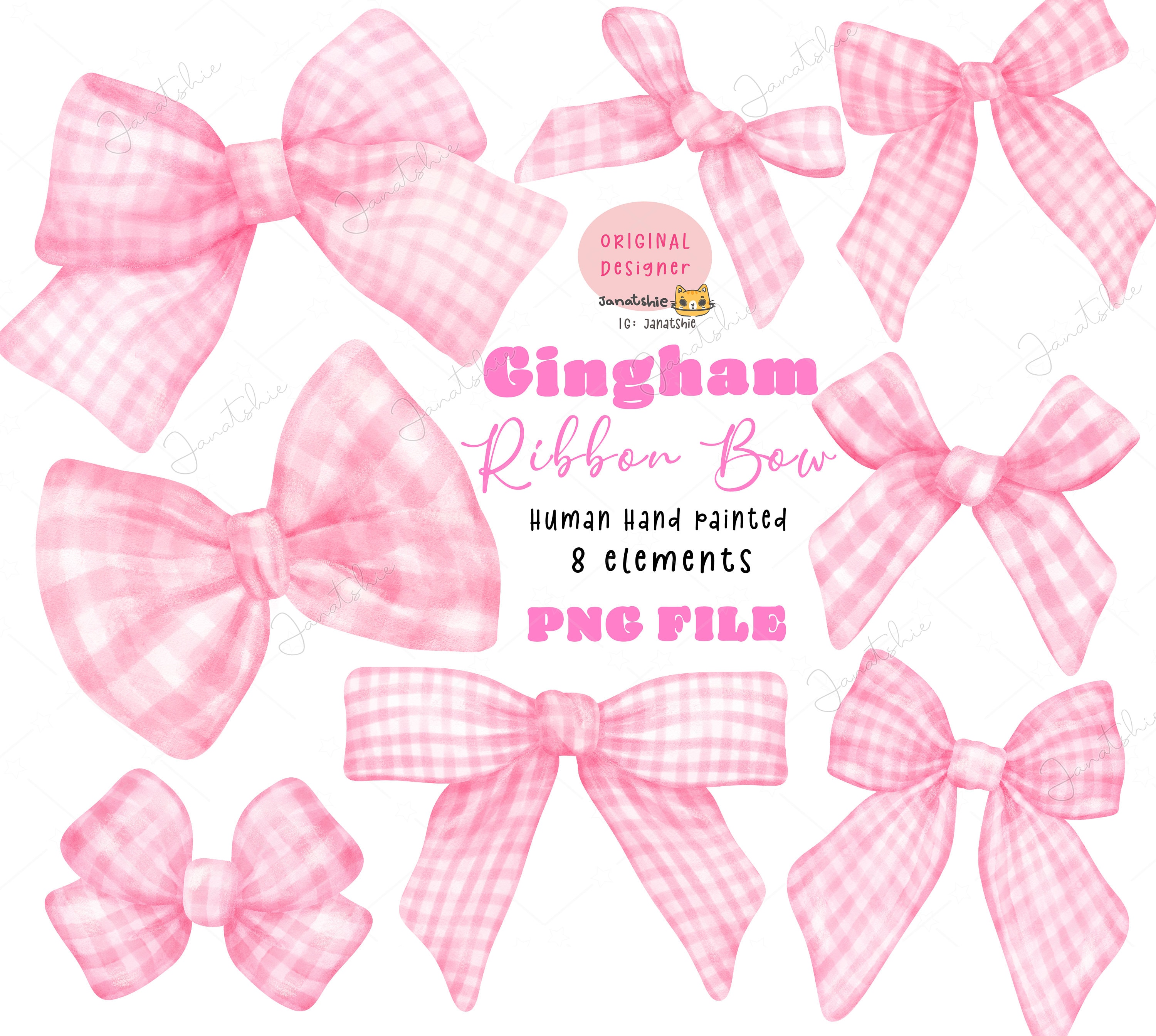 Coquette Ribbon Bow, Pink Gingham Bow PNG, Aesthetic Watercolor Clipart ...