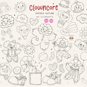 Clowncore Outline SVG, Cute Clown PNG Clipart, Fasching Clipart, Circus ...