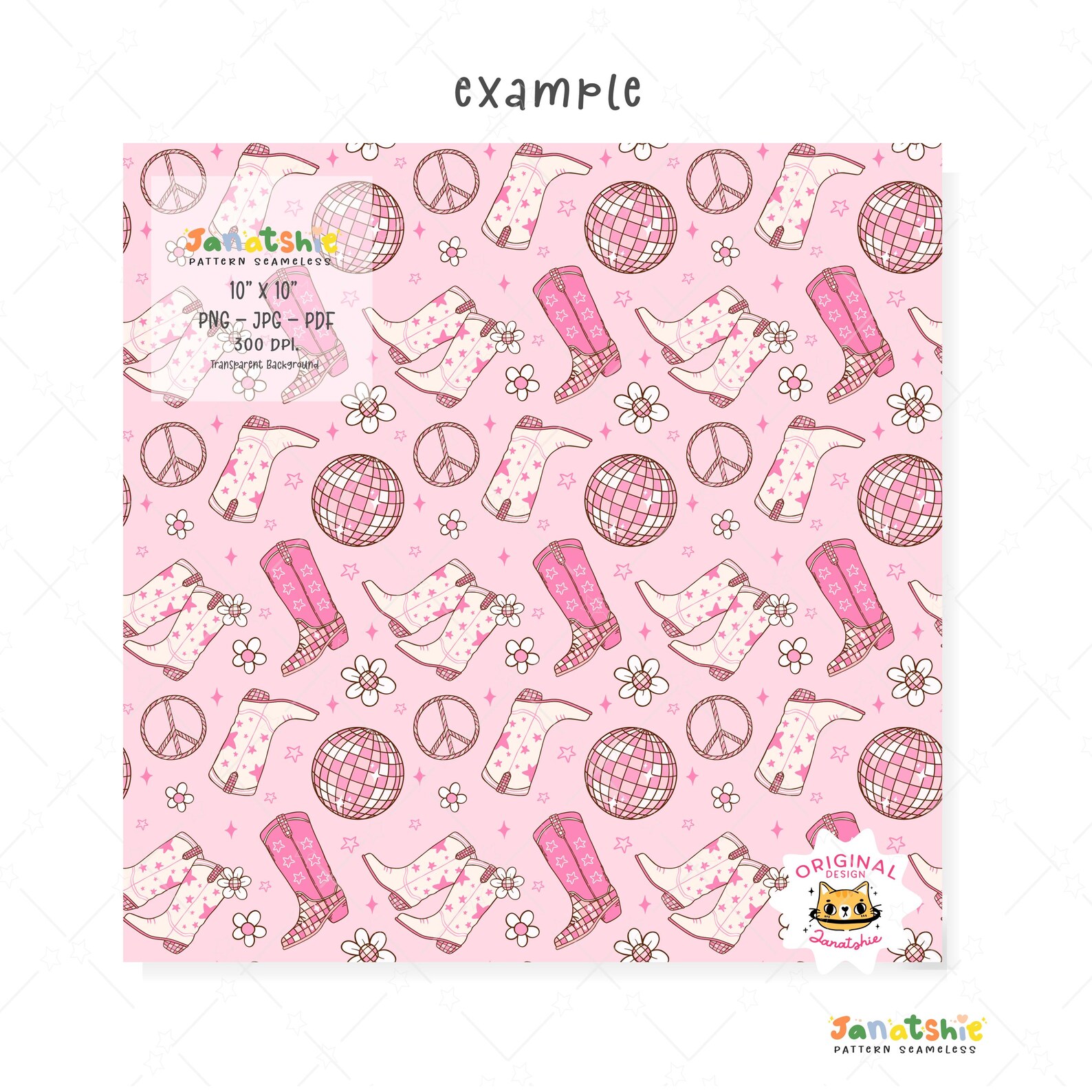 Groovy Disco Cowgirl Seamless Pattern: Western Digital Paper (PNG, JPG ...