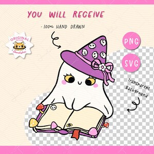 Spooky Witch Ghost Bookish Clipart SVG PNG | Cute Halloween Ghost ...