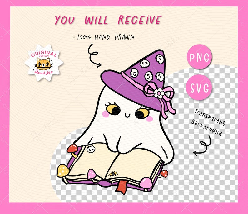 Witch Ghost Book Clipart: Spooky Halloween Reading Doodles (SVG, PNG ...