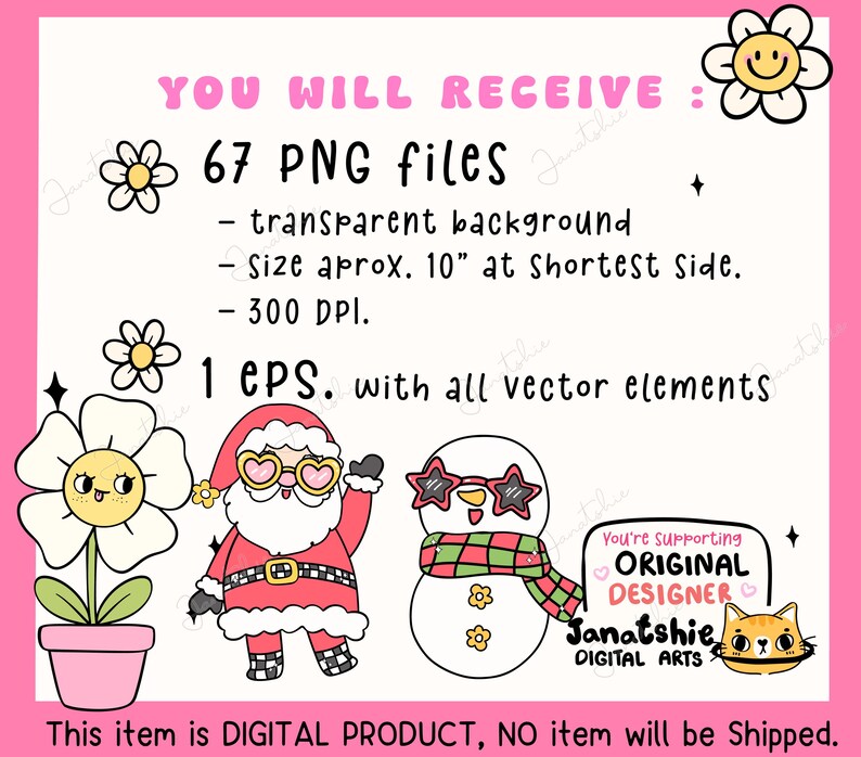 Groovy Retro Christmas Clipart Set: Santa, Reindeer & Doodles (PNG, EPS ...