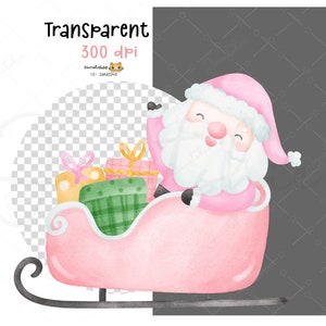 Pink Santa Watercolor Clipart: Retro Christmas Tree PNG (digital ...