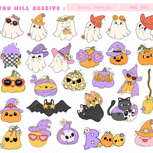 Groovy Halloween Clipart Set: Retro 70s Disco Doodles (PNG, EPS) - Etsy
