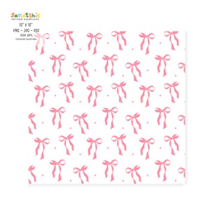 Pink Ribbon Bow Seamless Pattern: Coquette Preppy Digital Paper (PNG ...