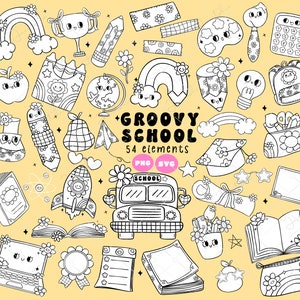 Groovy School Png Outline Coloring Image Retro Teacher Png Back to ...