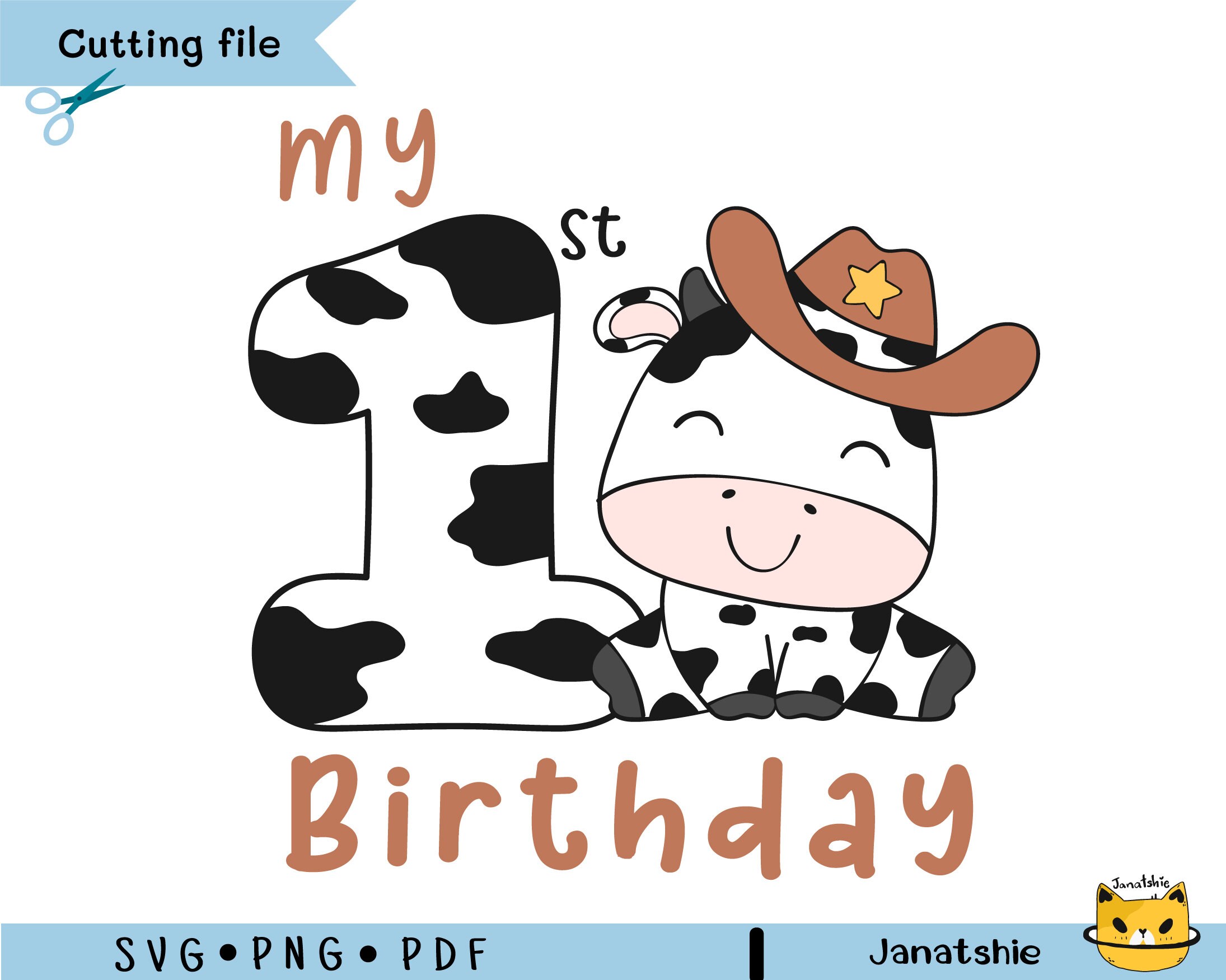 Cute Baby Cow First Birthday SVG Birthday Cow One Birthday Boy Clipart ...