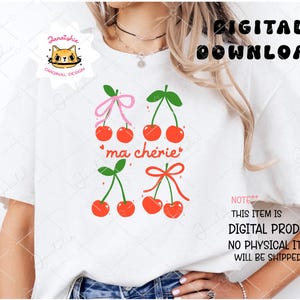 Hand Drawn Retro Coquette Red Cherries Ma Cherie Vintage Valentine PNG SVG Playful T Shirt ...