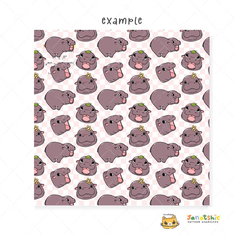 Baby Pygmy Hippo Seamless Pattern Baby Pygmy Hippo Repeat Background ...