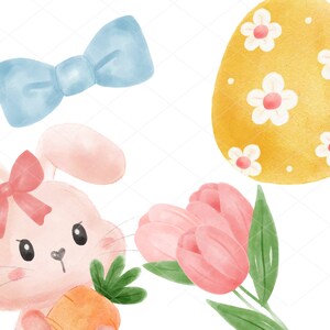 Cute Easter Bunny Watercolor Clipart Set, Cute Baby Pink Rabbit ...