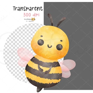 Honeybee Watercolor Clipart, Cute Baby Bee Png Clip Art in Kawaii ...