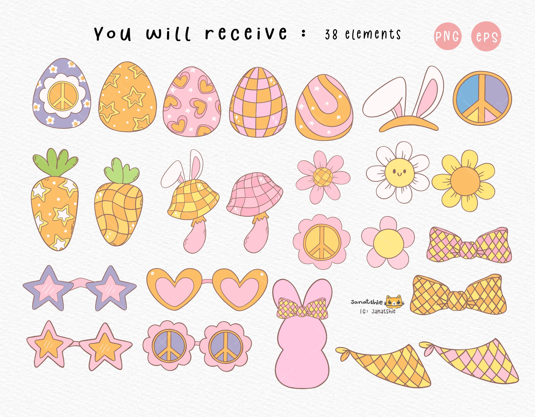 Groovy Retro Easter PNG, Disco Spring Bunny Png, Groovy Easter Png ...