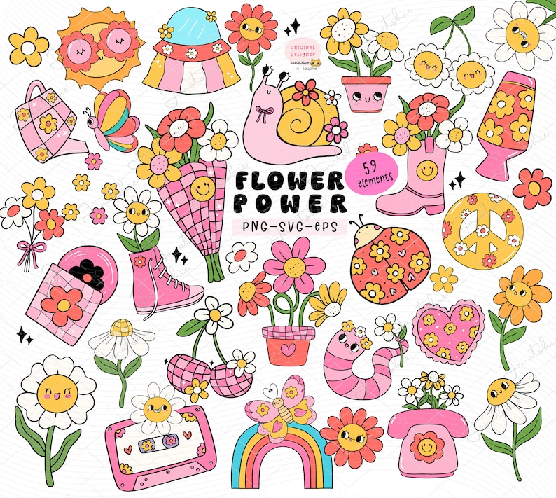 Groovy Retro Flower Power SVG Hippie Spring Clipart PNG Flower ...
