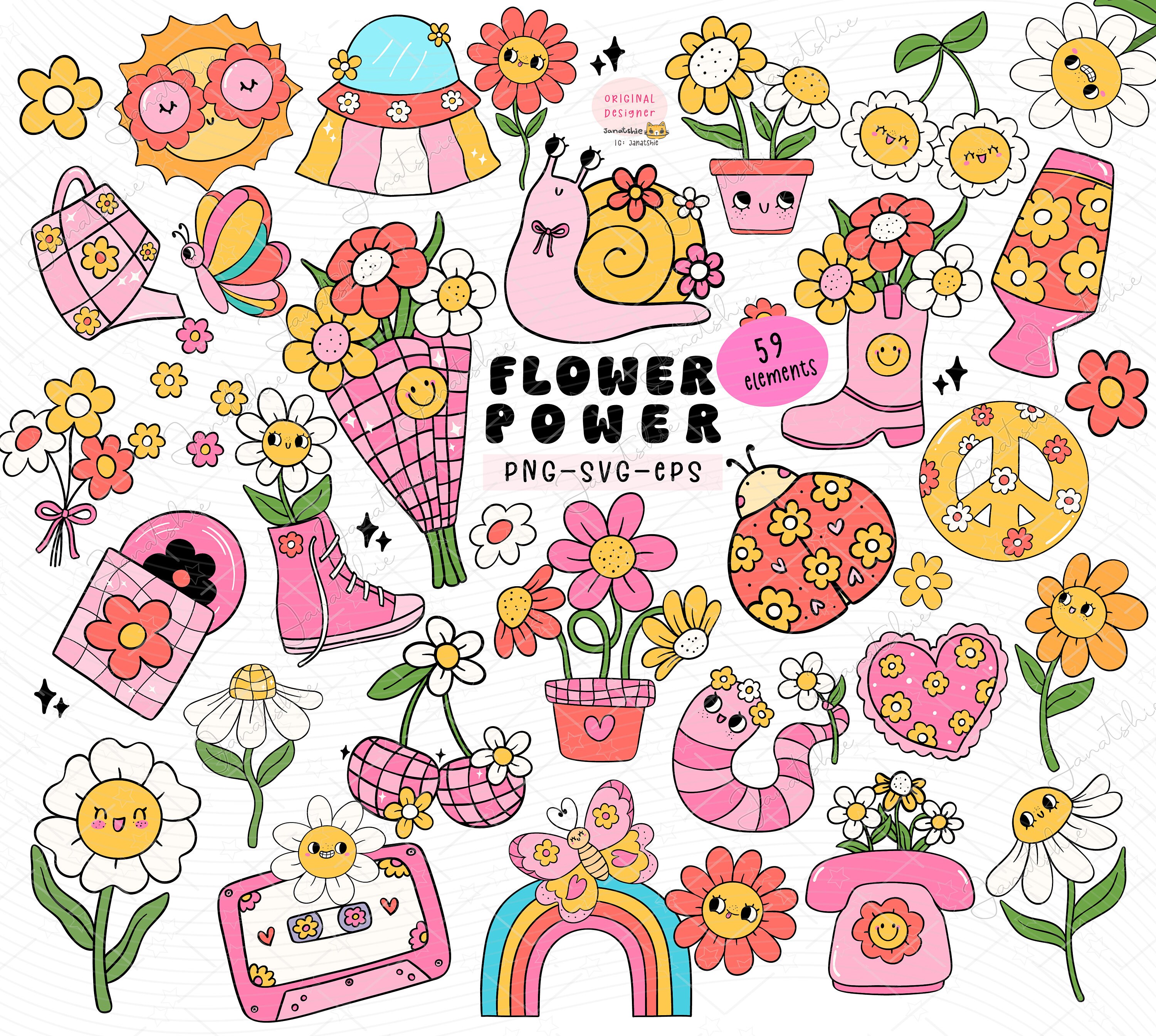 Groovy Retro Flower Power SVG Hippie Spring Clipart PNG Flower ...