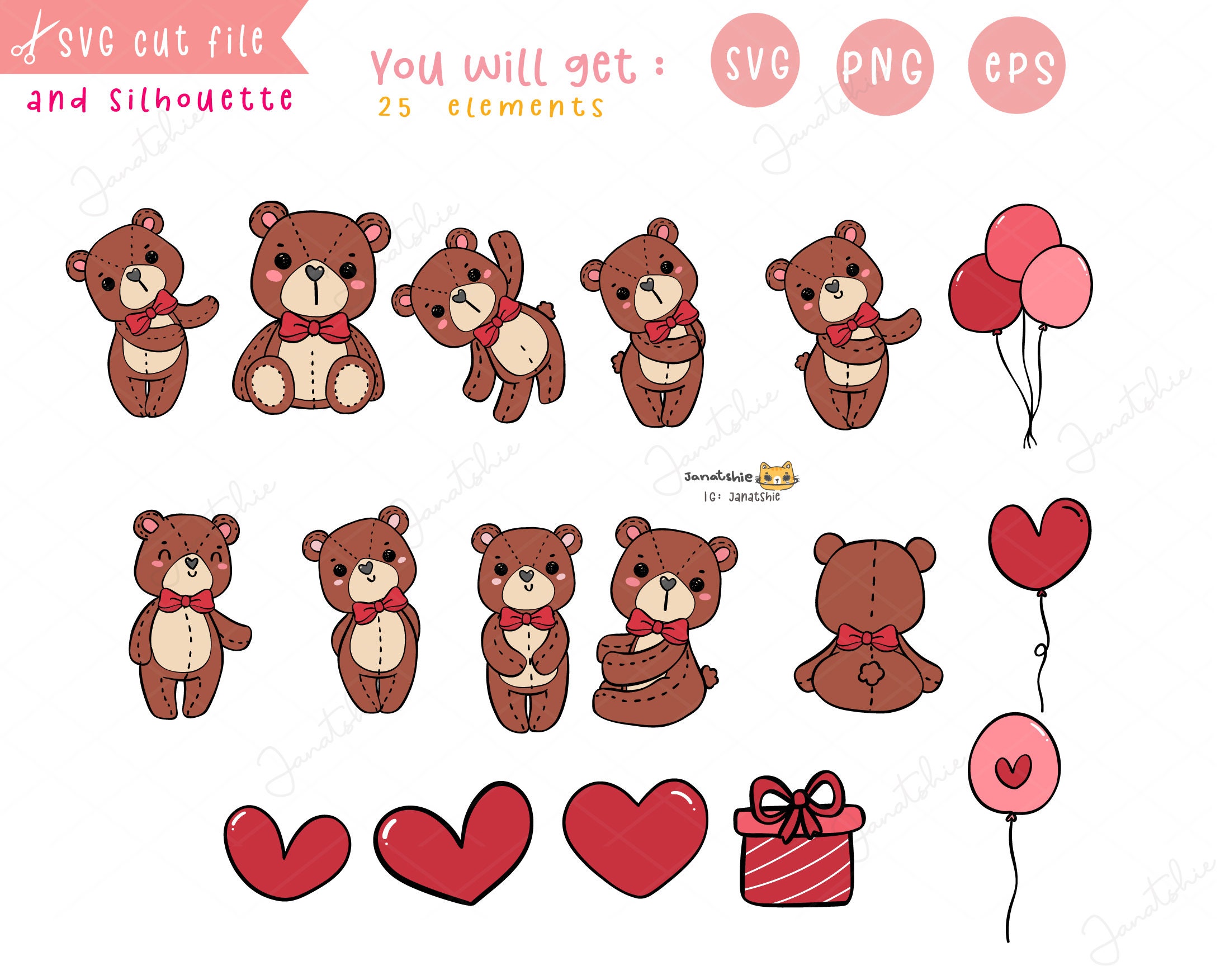 Teddy Bear With Heart SVG Clipart, Bear With Heart Svg Set, Valentine ...