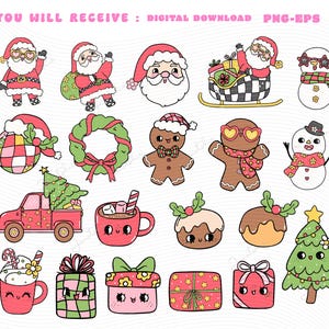 Groovy Retro Christmas Clipart Set: Santa, Reindeer & Doodles (PNG, EPS ...