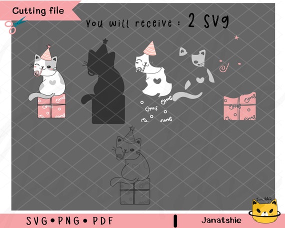Clip Art party cat png birthday cat svg clip art digital cartoon ...