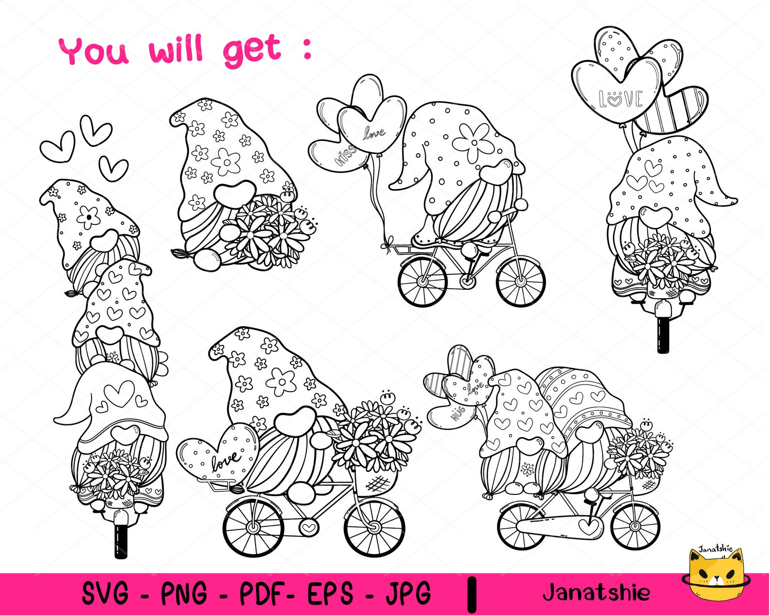 Valentine Gnome Clipart Digital Stamp Gnome Outline Clip Art - Etsy