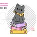 Retro Bookish Cat PNG Clipart: Groovy Book Lover Design (digital ...