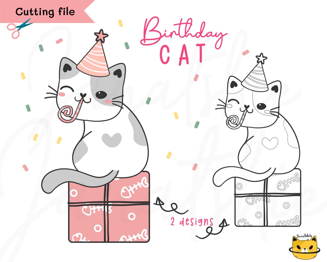 Cute Cat Svg Cut File, Birthday Cat Svg Clip Art, Party Cat Png ...