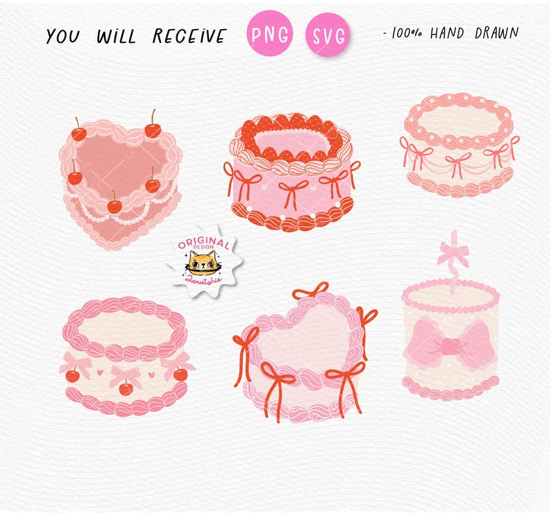 Vintage Heart Cake Clipart: Retro Valentine, Coquette Style (PNG, SVG ...