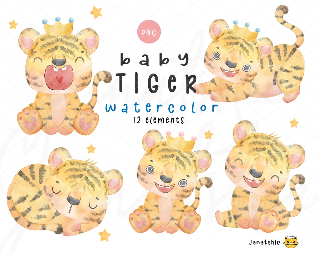 Baby Tiger Watercolor Clipart PNG Cute Baby Shower Jungle Animal, Tiger ...