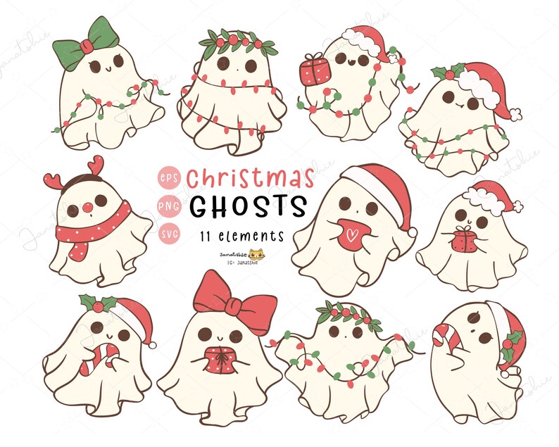 Christmas Ghost Png, Spooky Christma SVG, Cute and Kawaii Holiday ...