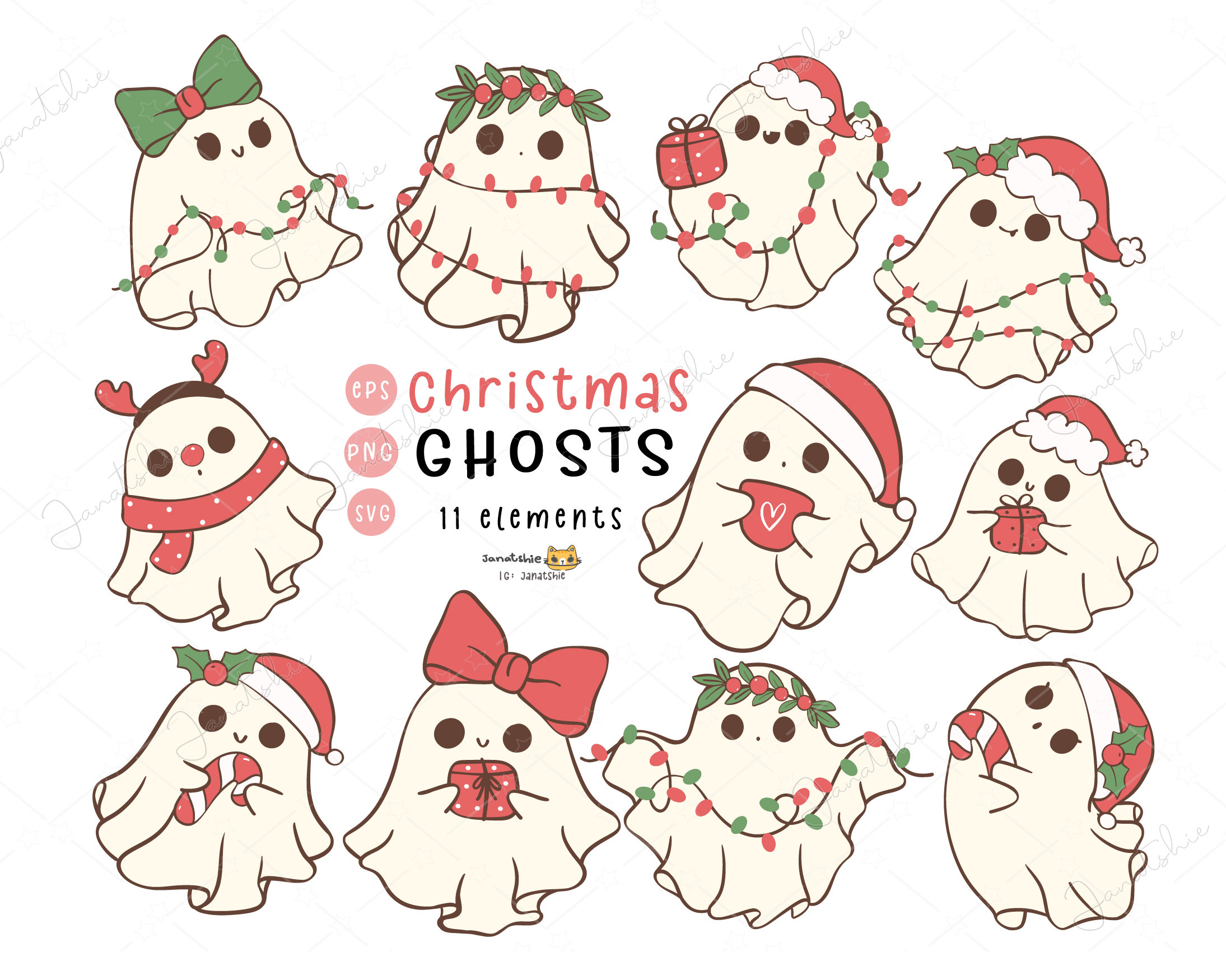 Christmas Ghost Png, Spooky Christma SVG, Cute and Kawaii Holiday ...