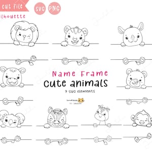 School Animals Monogram SVG Cute Animals Name Frame Outline SVG Set ...