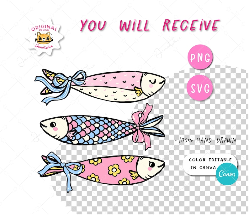 Girly Sardine With Bow Clipart, Coquette Fisherman PNG SVG (digital ...