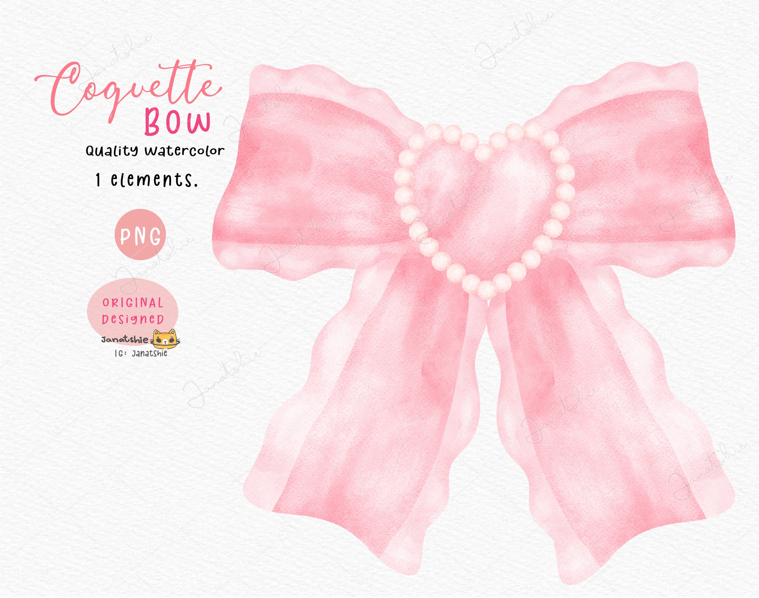 Pink Coquette Ribbon Bow Aesthetic Watercolor PNG Clipart Hand-painted ...