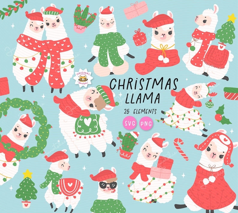 Mexican Christmas Llama Clipart | Festive PNG SVG - Etsy