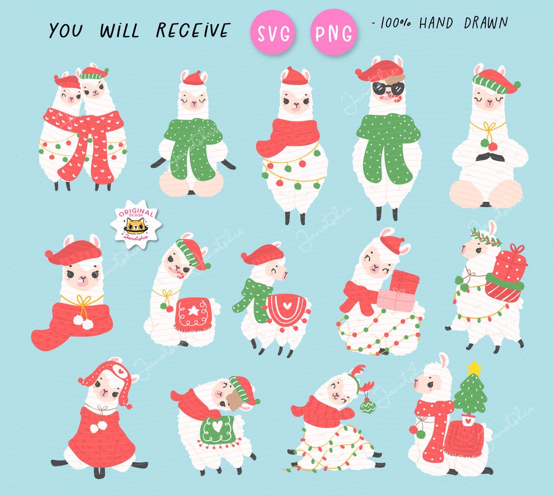 Mexican Christmas Llama Clipart | Festive PNG SVG - Etsy