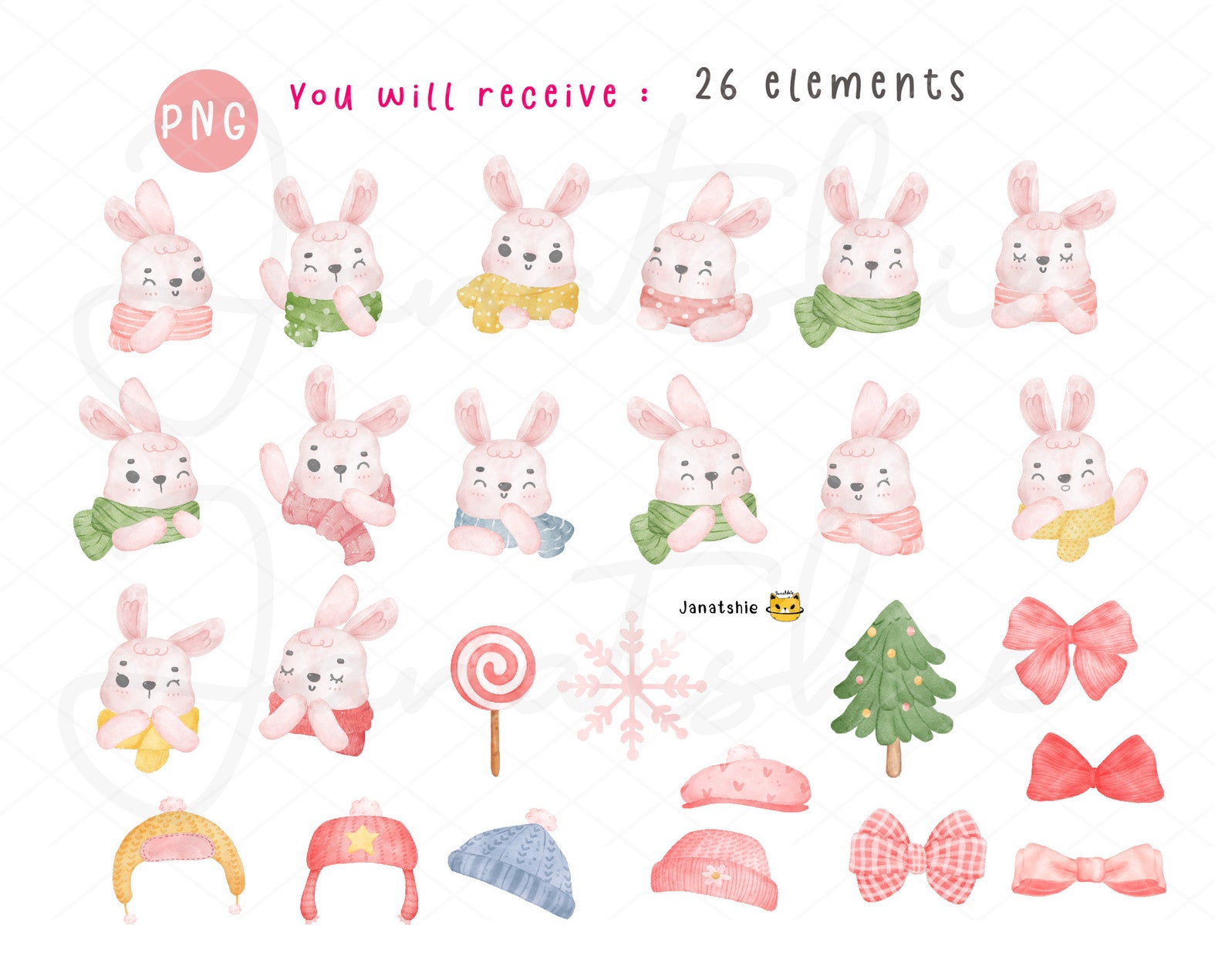 Watercolour Winter Bunny Clipart Set Christmas Watercolour - Etsy