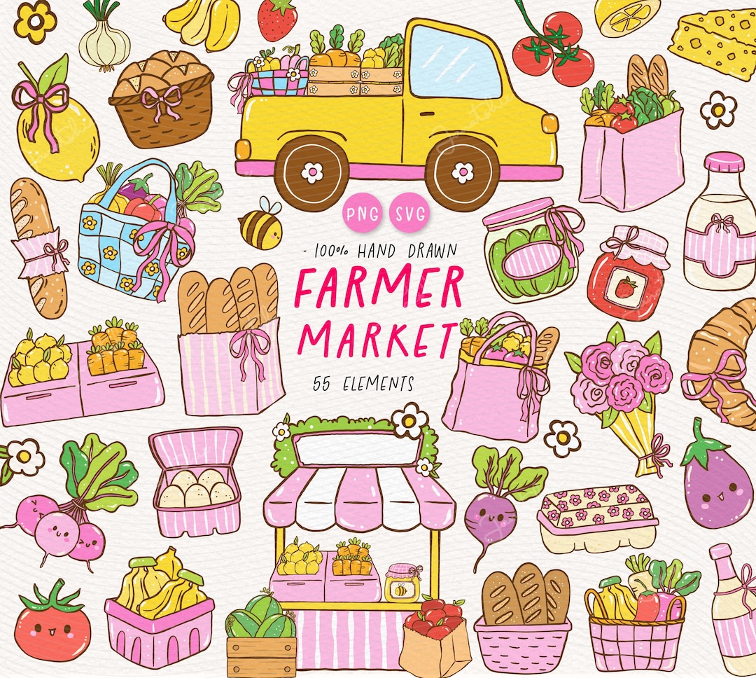 Coquette Farmers Market Clipart: Hand-drawn Produce PNG SVG - Etsy