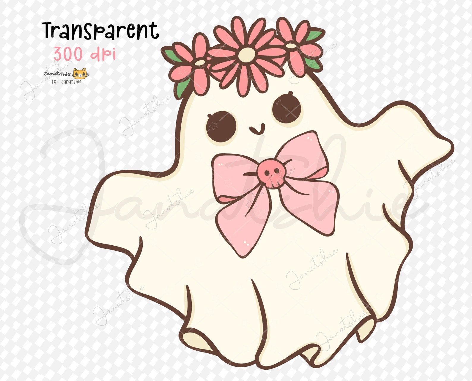 Cute Ghost Png Kawaii Ghost Girl With Flowers Clip Art Hand - Etsy