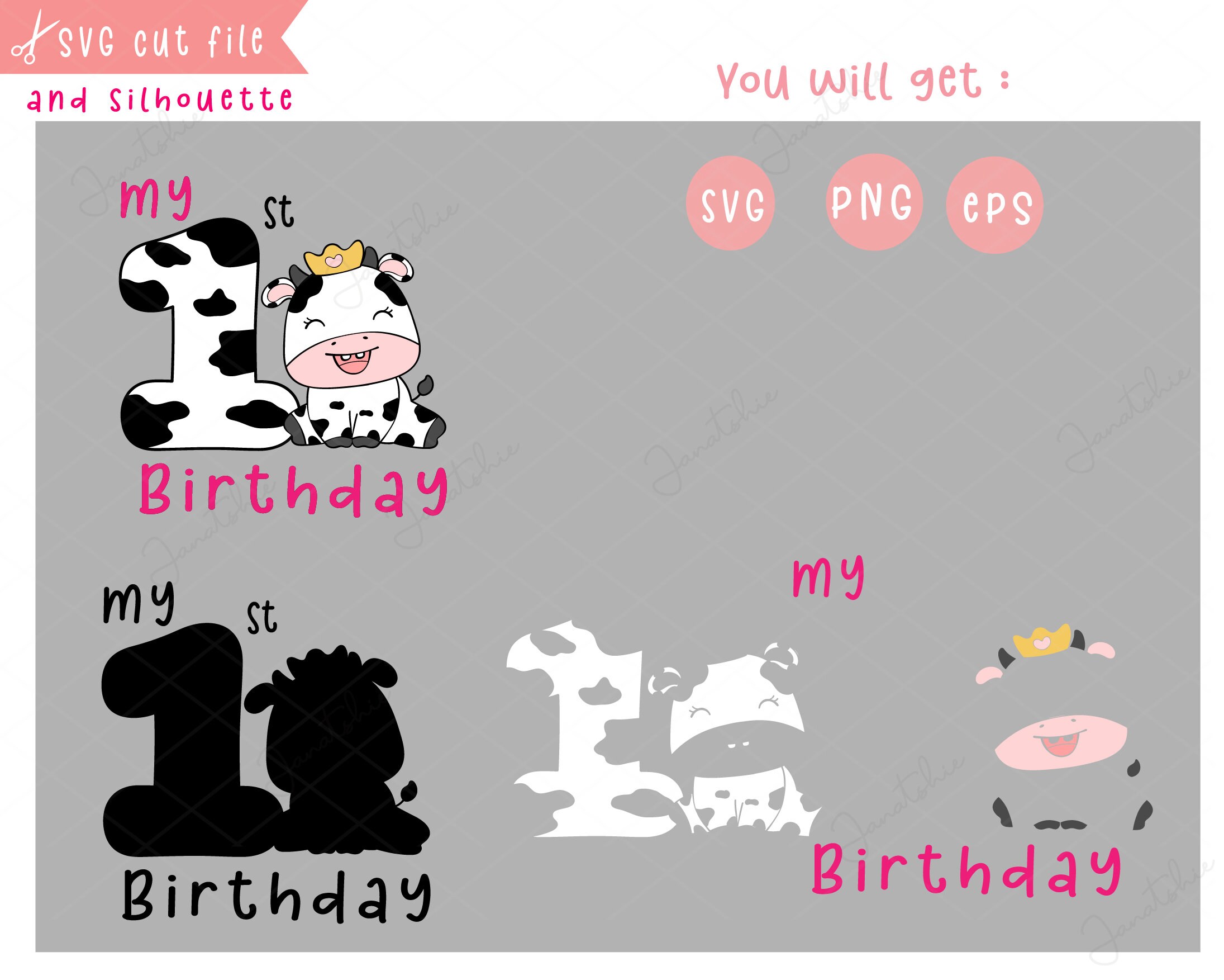 Cute Baby Cow Girl First Birthday Svg Birthday Cow One Svg - Etsy