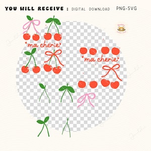 Hand Drawn Retro Coquette Red Cherries Ma Cherie Vintage Valentine PNG SVG Playful T Shirt ...