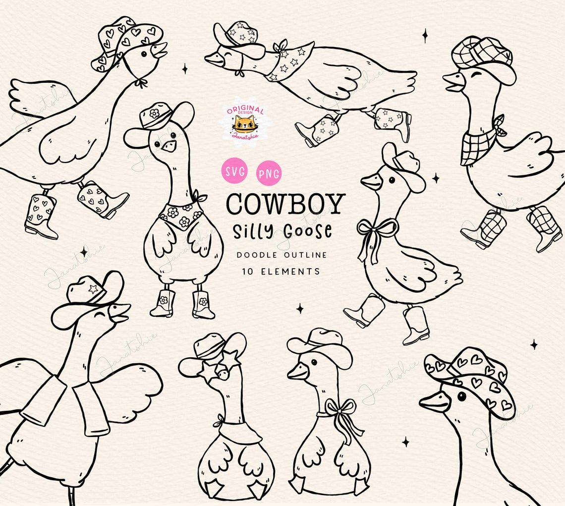 Cowboy Goose Doodle SVG PNG: Western Clipart Graphics - Etsy