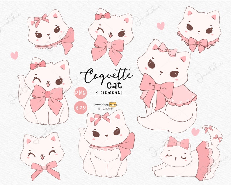 Coquette Cat PNG Clipart: Pink Bow, Vintage Kitten (EPS) - Etsy