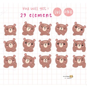 Kawaii Bear Emoji Faces: Hand-drawn Clipart Set (SVG, PNG) - Etsy
