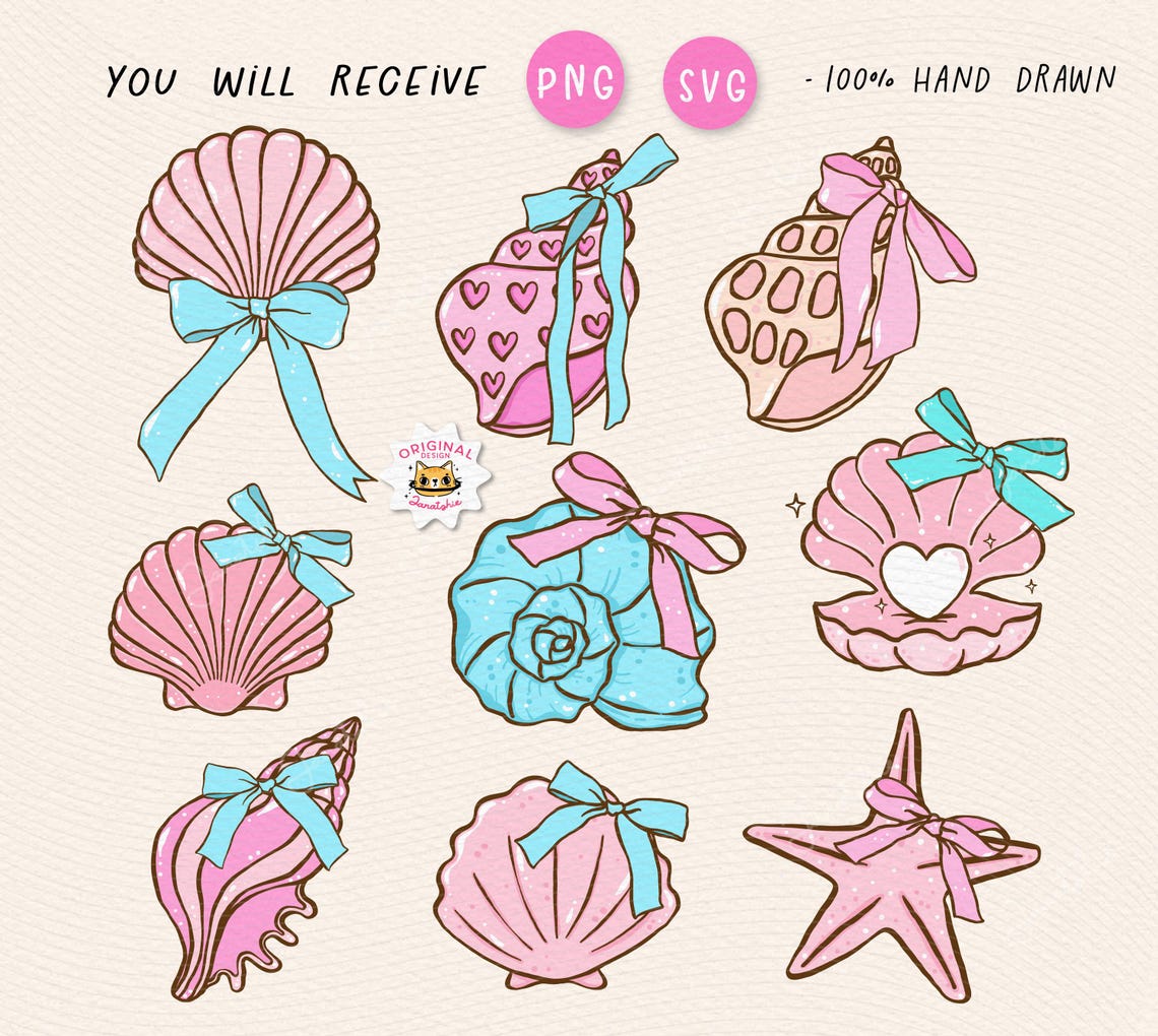 Coquette Preppy Summer Seashell Clipart: Pastel Coastal Shells With ...