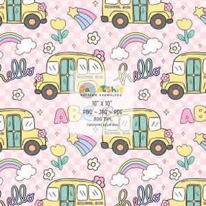 Pastel School Bus Seamless Pattern File Retro Back to School Repeating ...