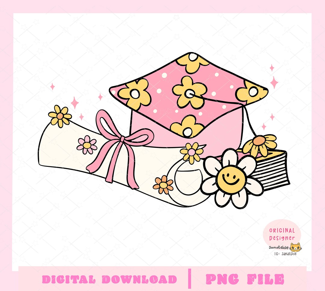 Groovy Graduation Png, Retro Graduation Hat Png, Grad Cap and Diploma ...